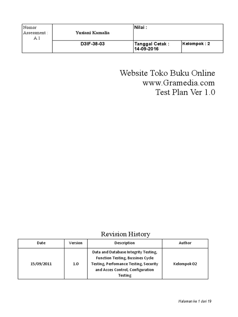 Sample Test Plan | PDF