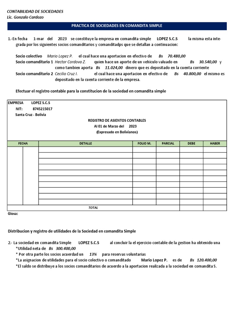 Contabilidad de Sociedad en Comandita S.C.S | PDF | Contabilidad ...