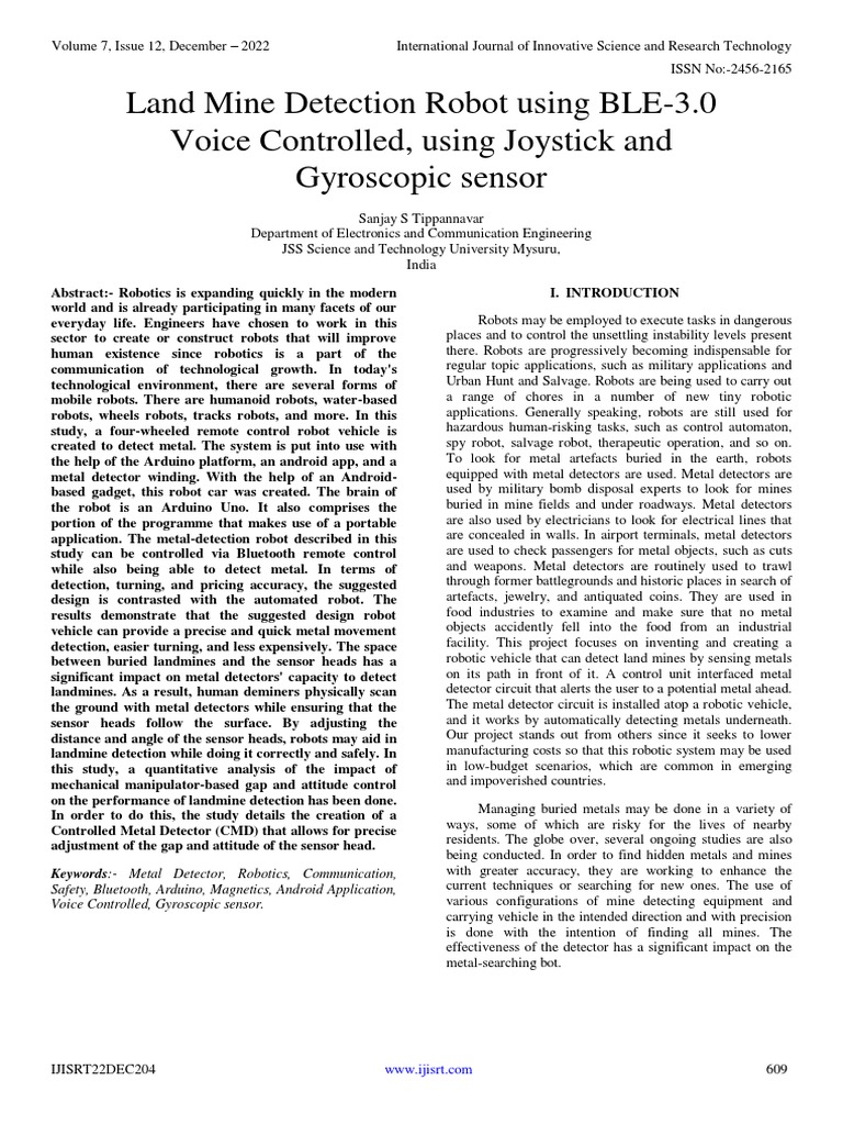 Land Mine Detection Robot Using BLE-3.0 Voice Controlled, Using Joystick and Gyroscopic Sensor ...