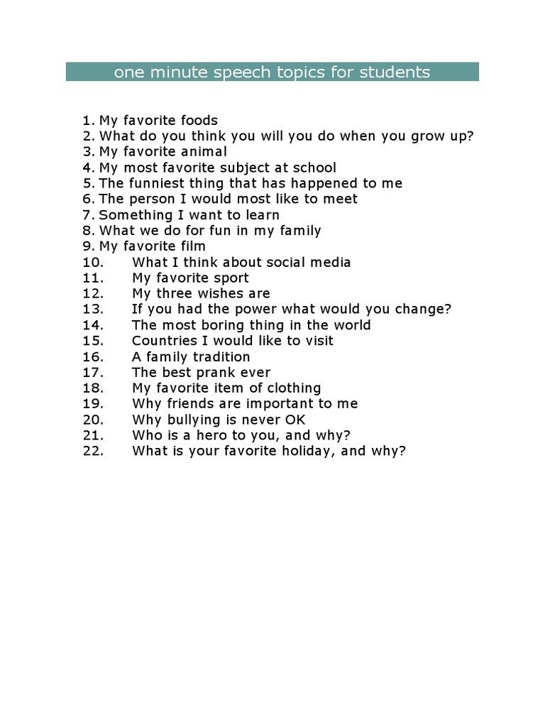 One Minute Speech Topics For Students | PDF | Sports & Recreation