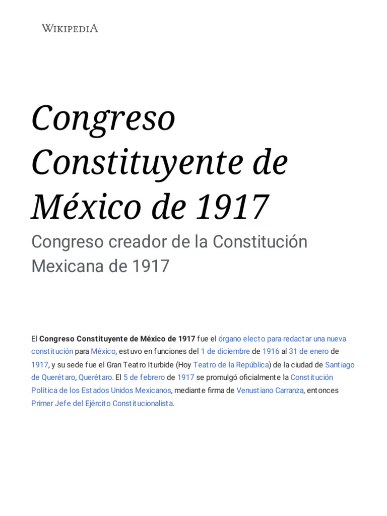 Congreso Constituyente de México de 1917 - Wikipedia, La Enciclopedia Libre | PDF | México ...