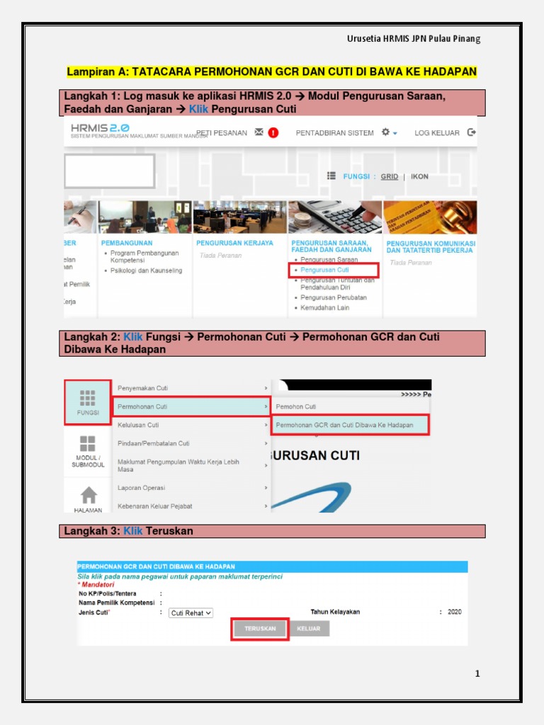 Lampiran A Tatacara Permohonan GCR Dan Cuti Di Bawa Ke Hadapan Dis 2021 | PDF