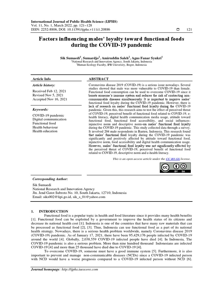Factors Influencing Males' Loyalty Toward Functional Foods During The ...
