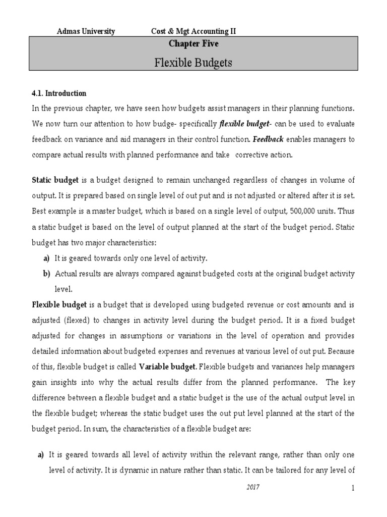 Analysis of Flexible Budget Variances and Their Use in Evaluating Performance at Funny Family ...