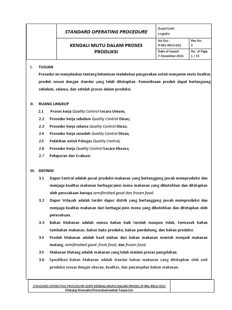 SOP Alur Kerja Quality | PDF