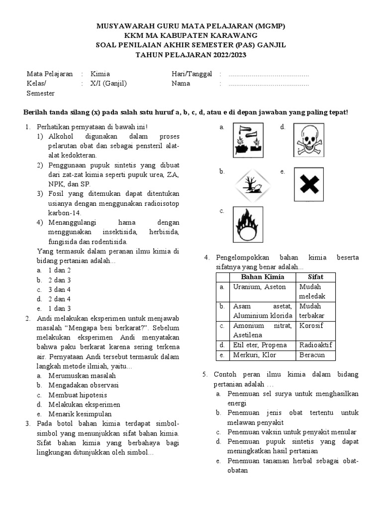 Soal Kimia Kelas X 2022 | PDF
