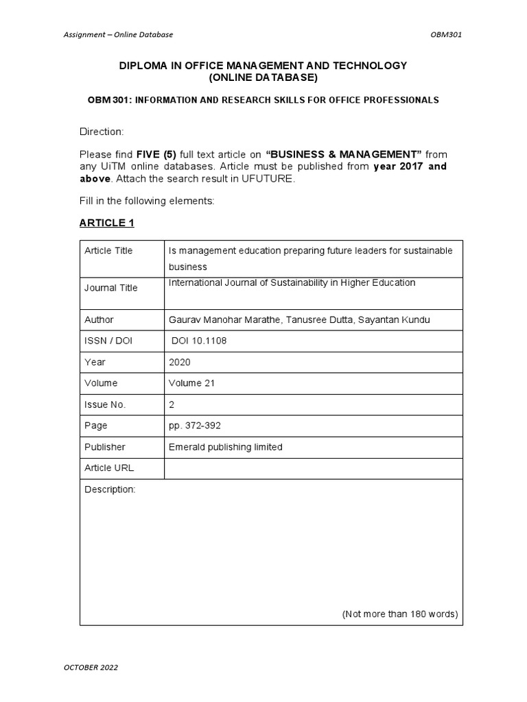 Assignment 1 Template | PDF | International Standard Serial Number | Digital Object Identifier