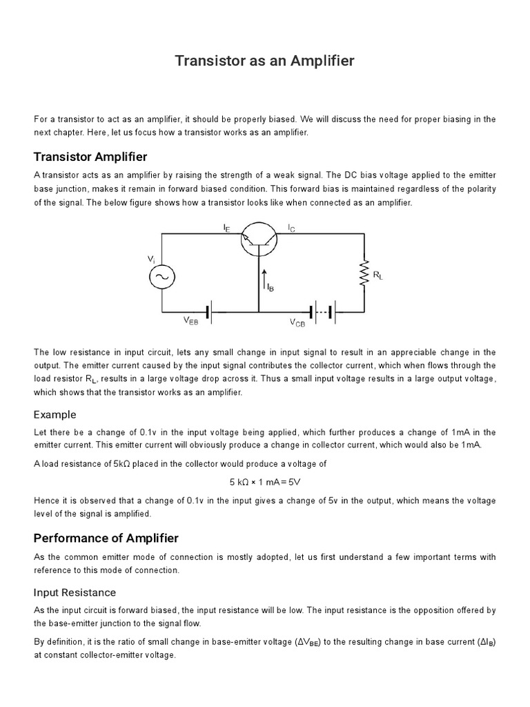 Transistor As An Amplifier | PDF | Amplifier | Bipolar Junction Transistor