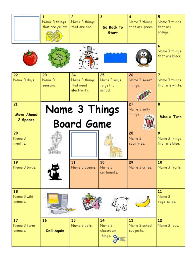 Board Game Name 3 Things Easy Fun Activities Games - 987 1 | PDF