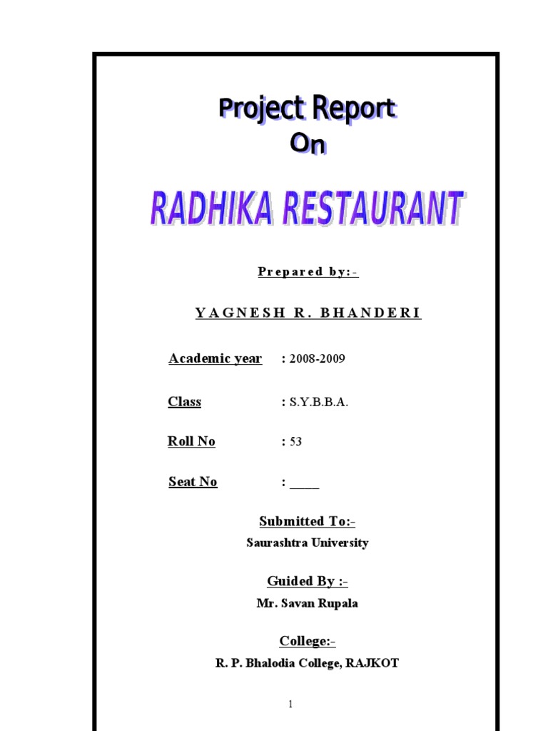 RADHIKA Restaurant MBA Project Report Prince Dudhatra | PDF | Financial ...