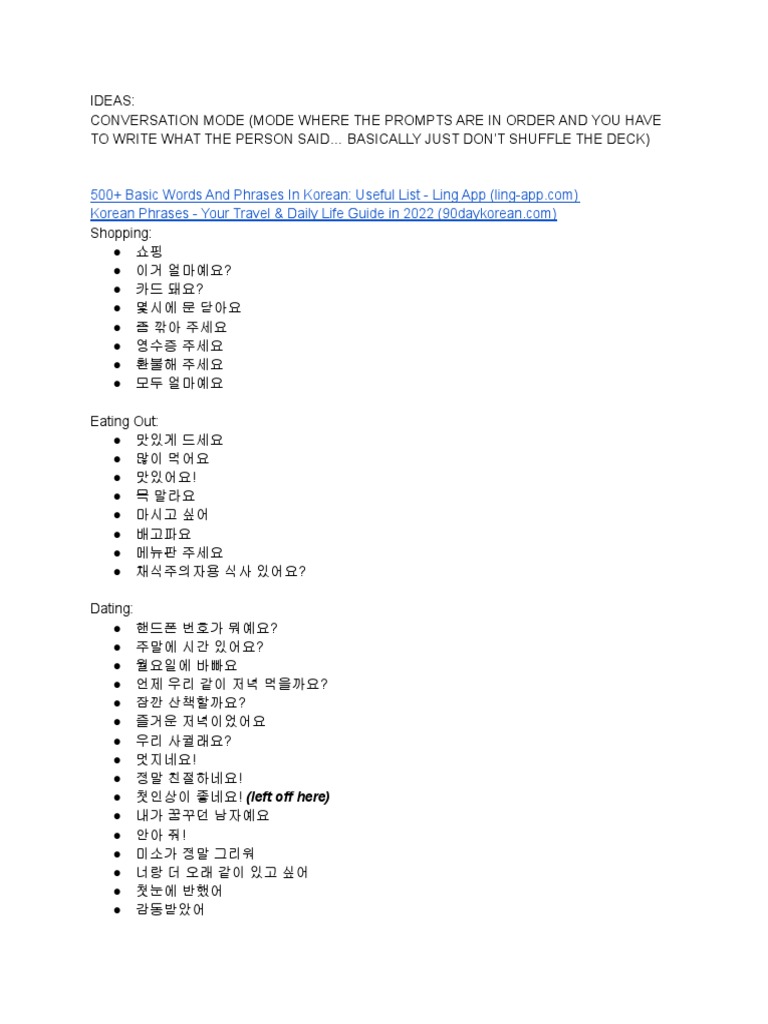 Korean Sentences To Practice With | PDF