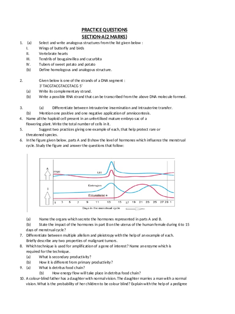 Practice Questions Section-A (2 Marks) | PDF | Operon | Gene