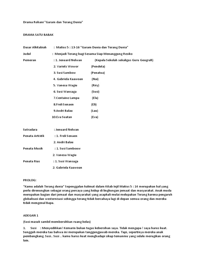 Drama Rohani Garam Dan Terang Dunia | PDF