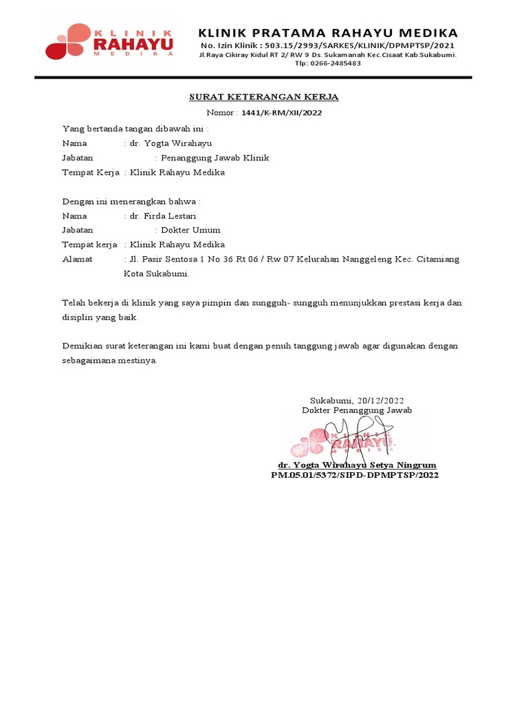 Surat Keterangan Kerja | PDF