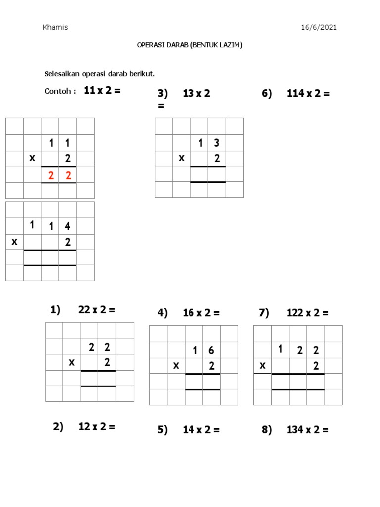 Contoh:: Operasi Darab (Bentuk Lazim) | PDF
