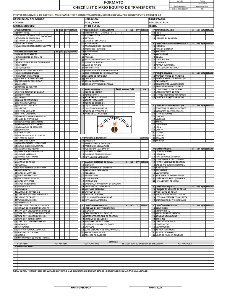Check List | PDF | Camión | Neumático