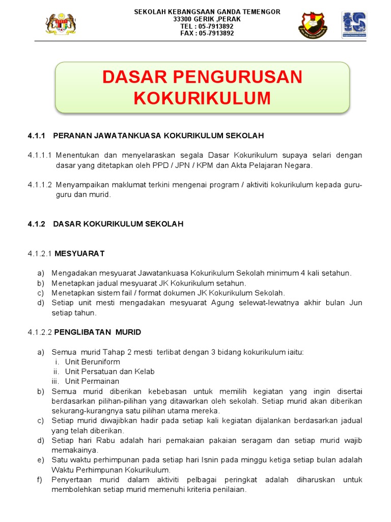 Pengurusan Kokurikulum 2021 | PDF