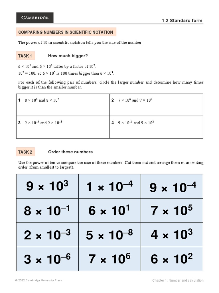 Comparing Numbers In Scientific Notation Worksheets Comparing And