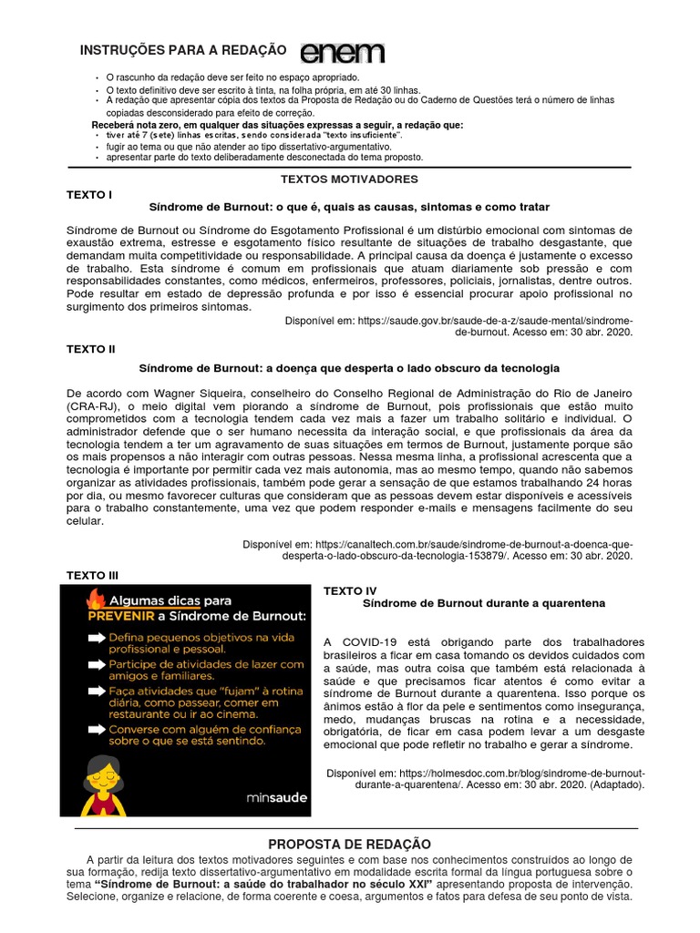 Prova de Bolsas 2021 Proposta 4 | PDF | Burnout ocupacional