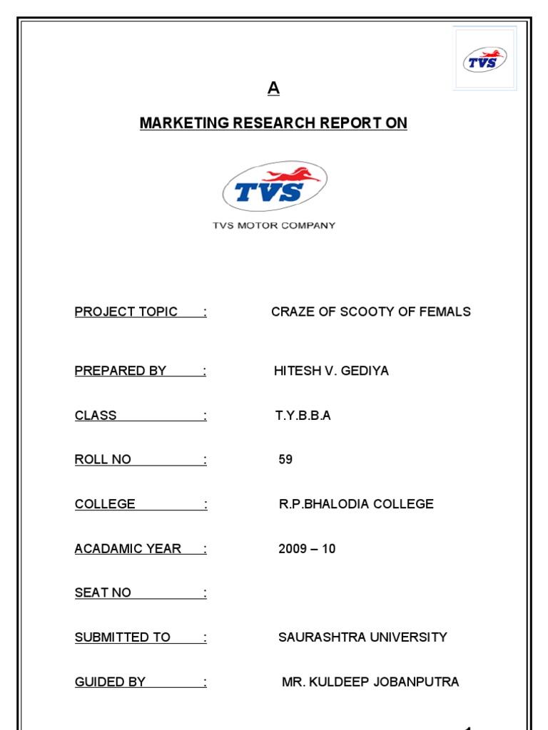 TVS MOTOR COMPANY LTD - Main MBA Porject Report Prince Dudhatra | PDF ...