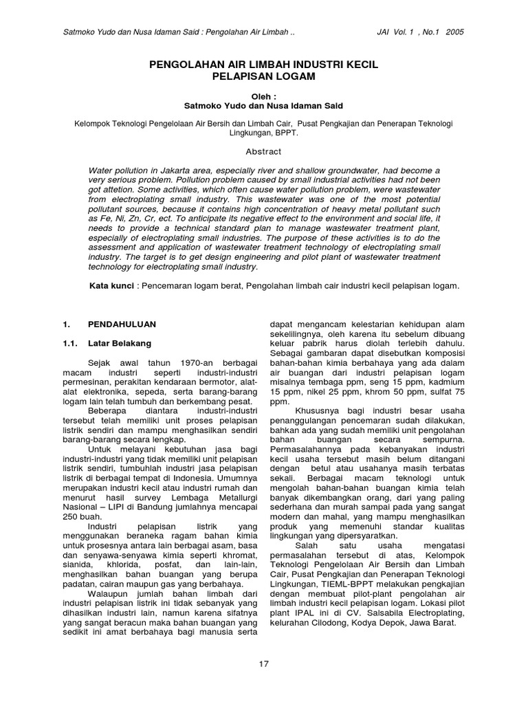 Pengolahan Air Limbah Industri Kecil Pel 86cc1b4d | PDF