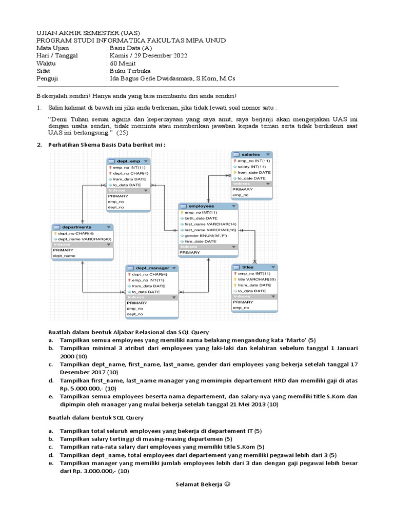 Soal UAS Basis Data 2022-2023 Ganjil | PDF