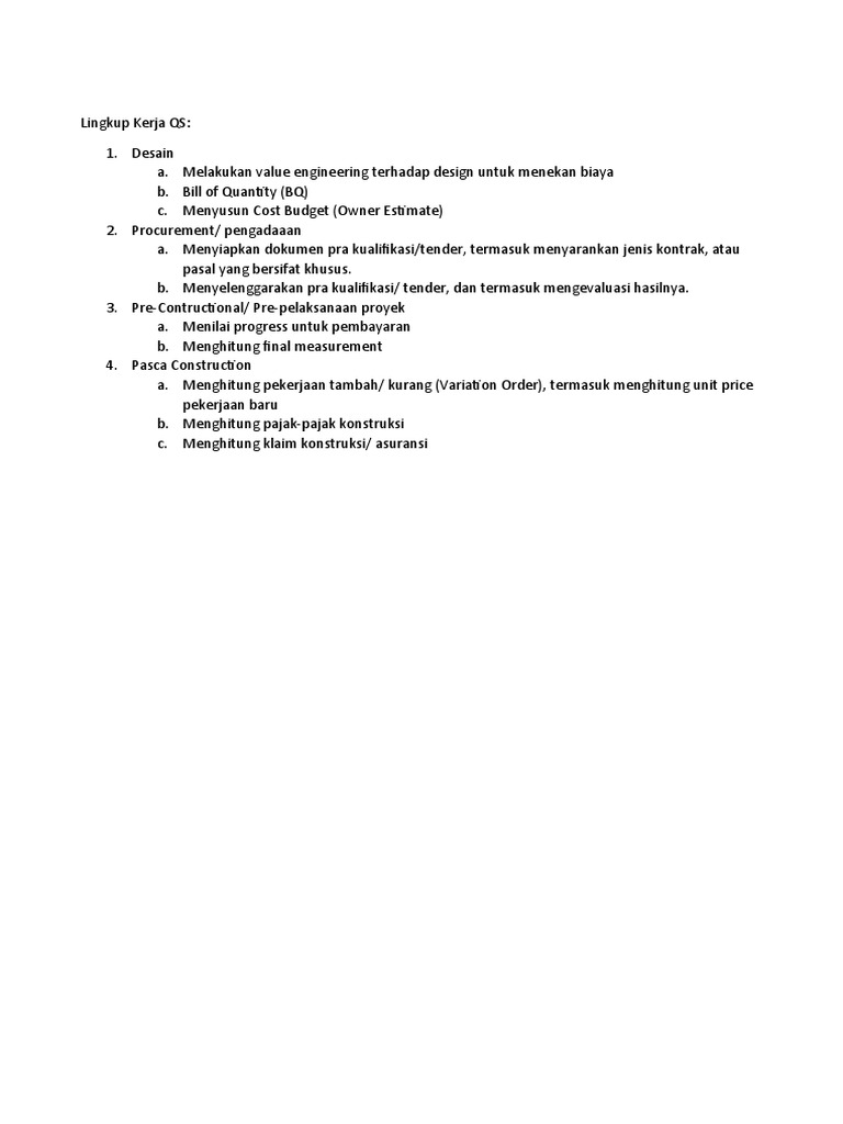 Lingkup Kerja QS | PDF
