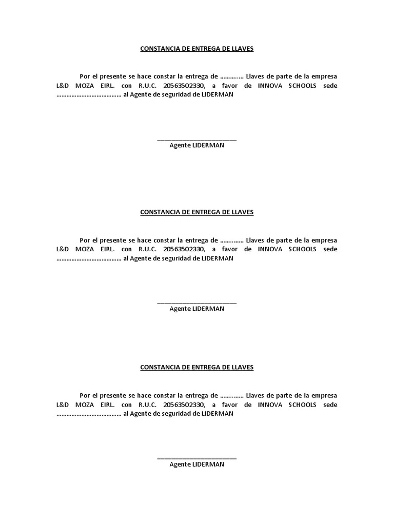 Constancia de Entrega de Llaves | PDF