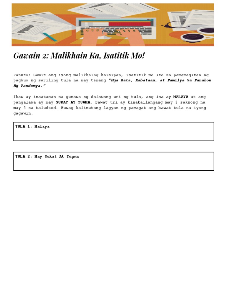 Template - Gawain 2-Malikhain Ka, Isatitik Mo! | PDF