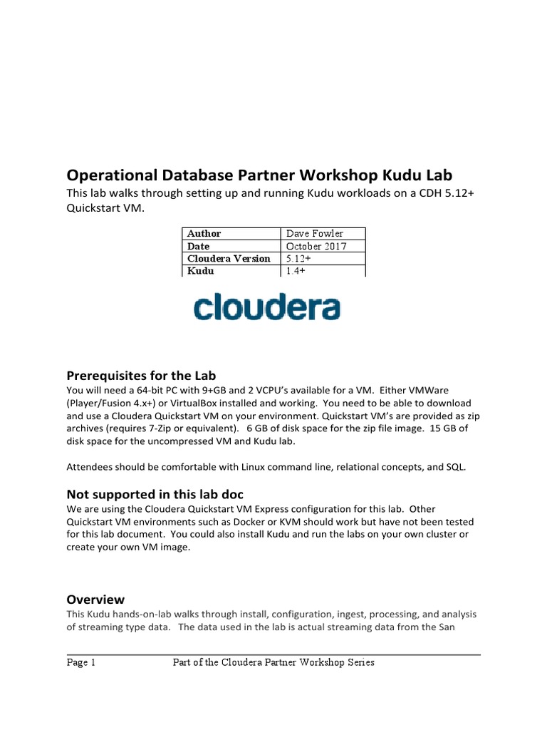 Operation Database Workshop Kudu Lab | PDF | Apache Spark | Virtual Machine