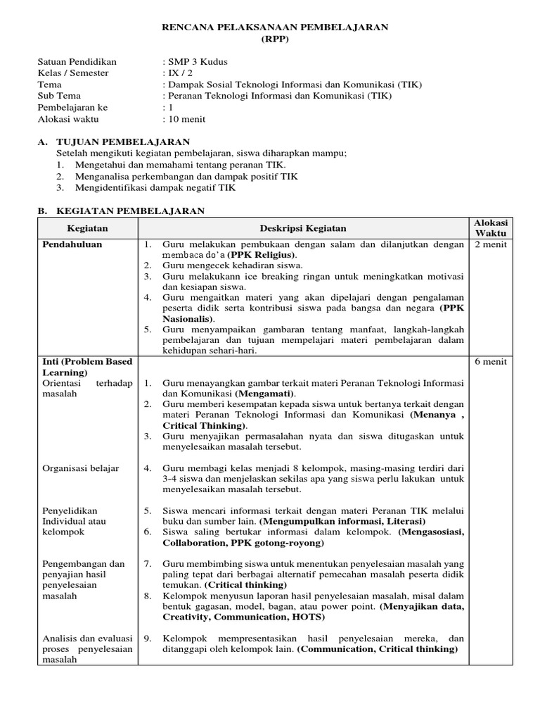 RPP Simulasi Mengajar Guru Penggerak Informatika | PDF | Karier ...