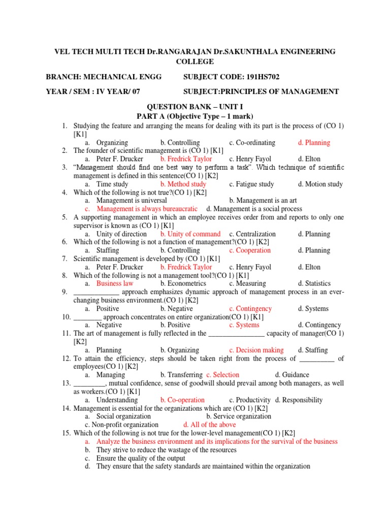 PoM Unit Wise QB | PDF | Motivational | Motivation