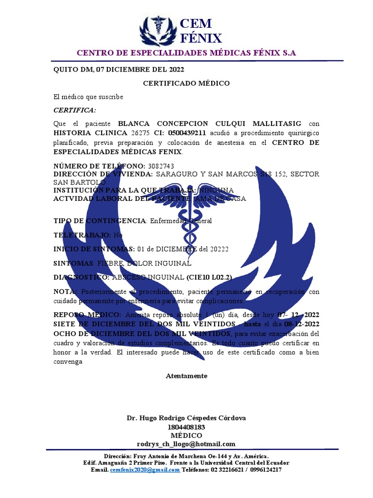Certificado Medico Reposo Iess | PDF