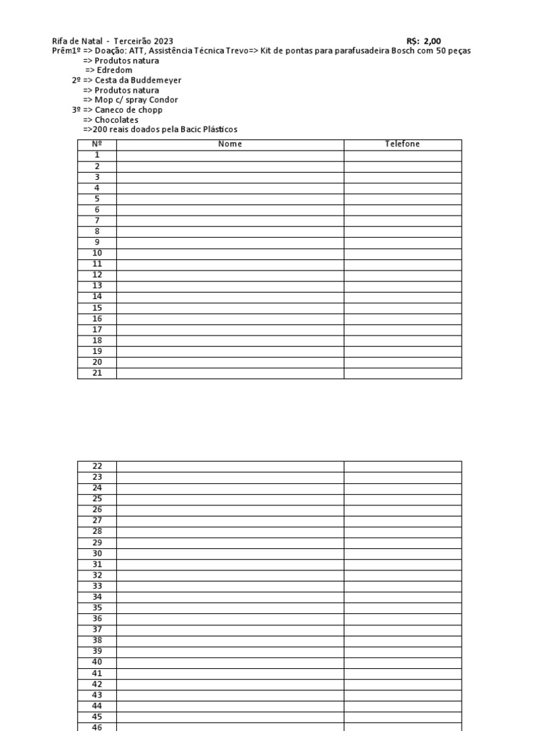 Tabela Com As Rifas | PDF