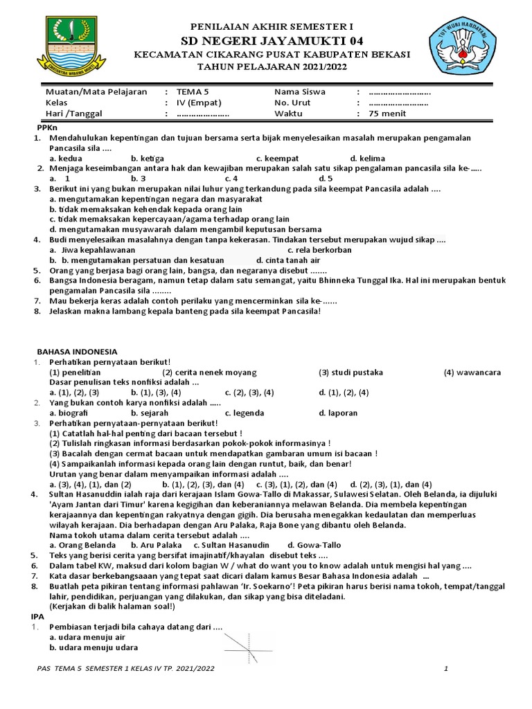 Pas Tema 5 Kelas 4 | PDF
