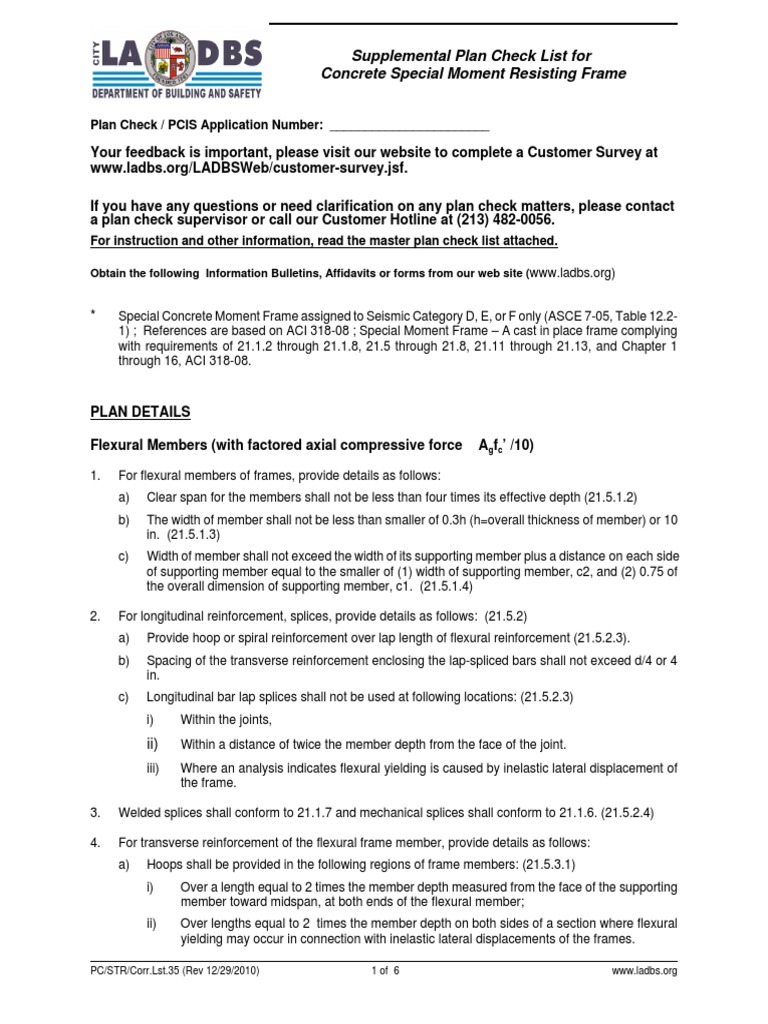 Supplemental Correction Sheet For Concrete Special Moment Resisting ...