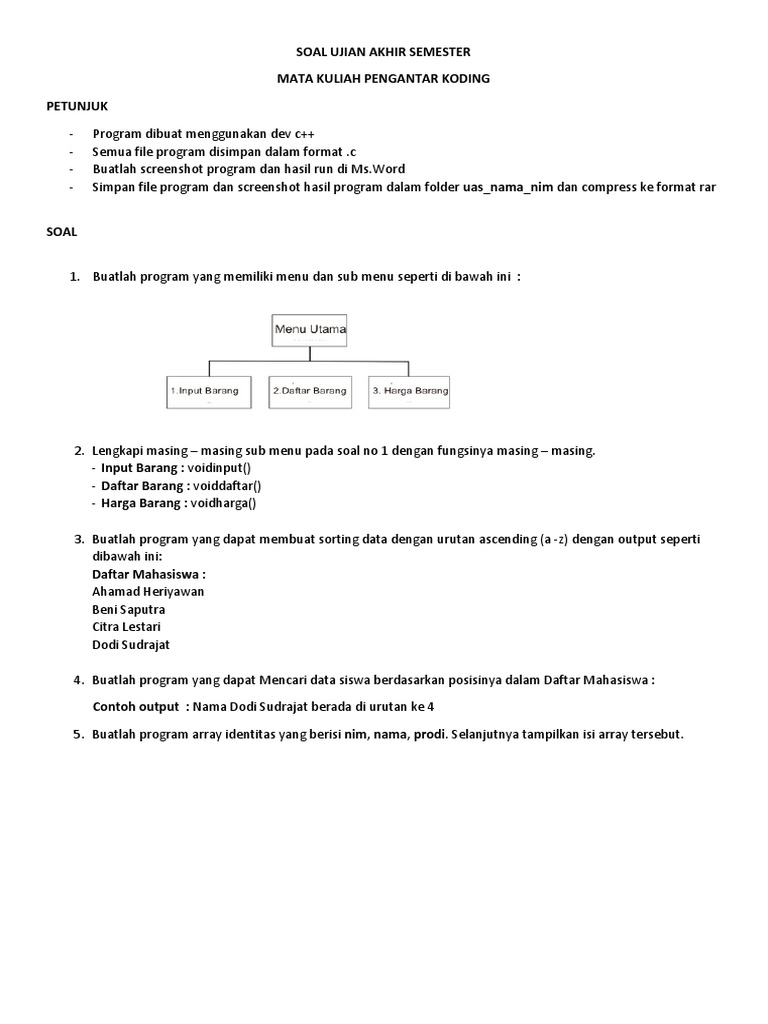 SOAL UAS Pengantar Koding | PDF
