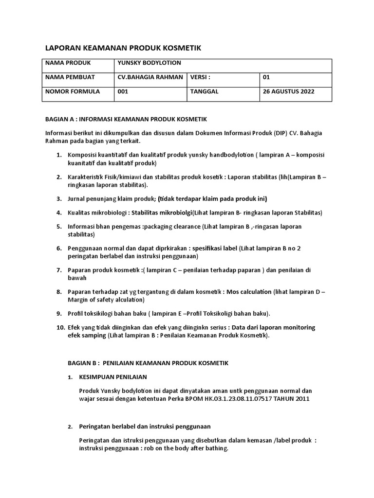Laporan Keamanan Produk Kosmetik | PDF | Bisnis | Sains & Matematika