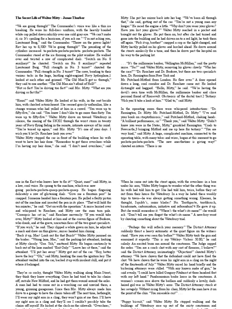 Walter Mitty's Daydreams and Reality | PDF