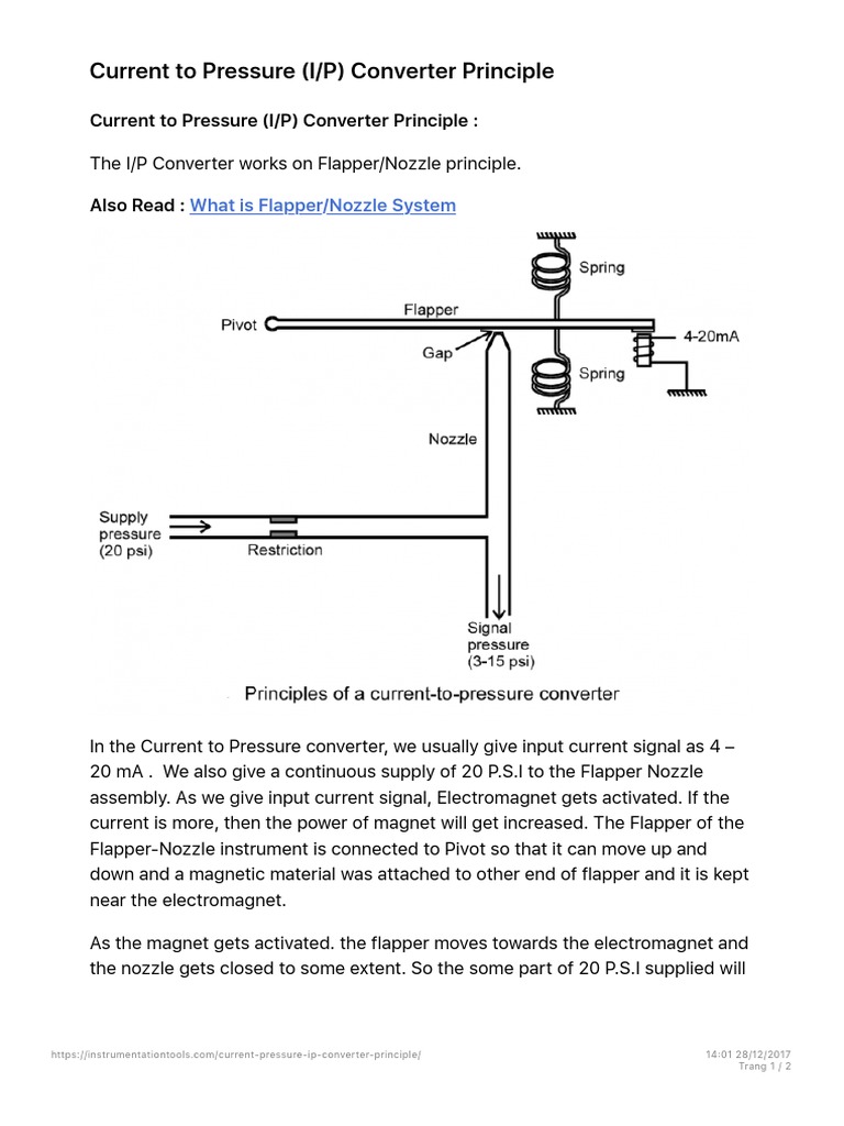 Current To Pressure (I - P) Converter Principle Instrumentation Tools | PDF