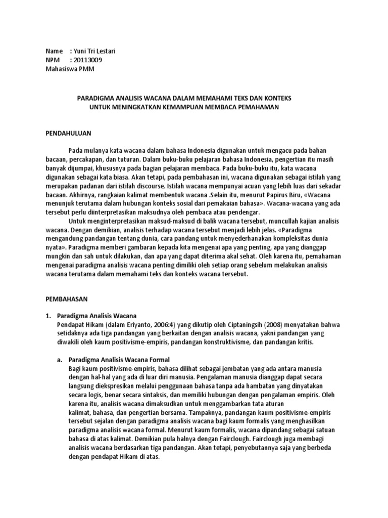 Resume Discourse Analysis - Yuni Tri Lestari | PDF | Filsafat