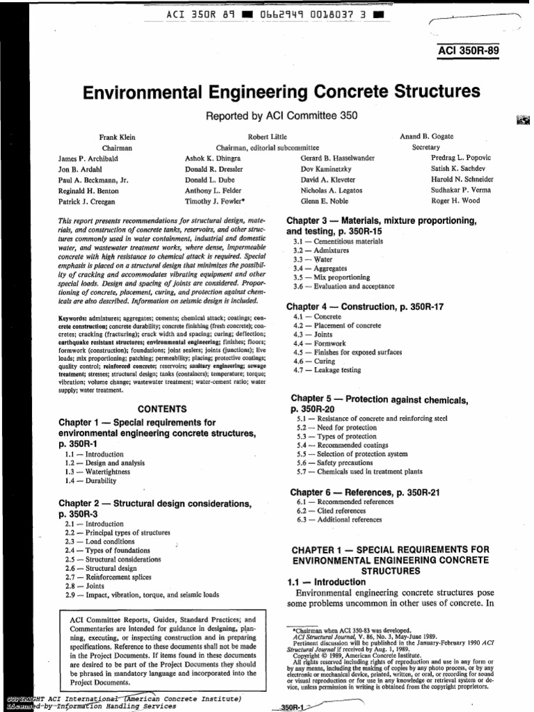 ACI 350R-89 Environmental Engineering Concrete Structures | PDF ...