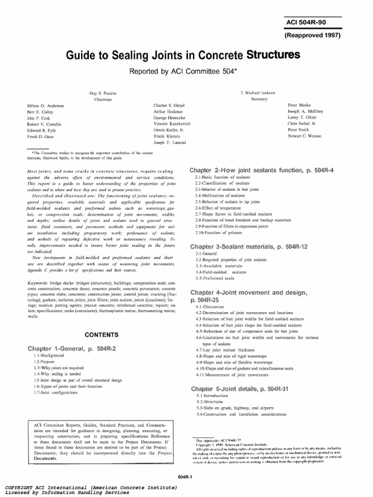 ACI 504R-90 Guide To Sealing Joints in Concrete Structures | PDF ...