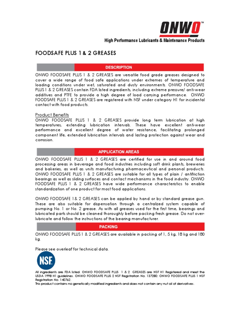 Food Grade Grease for Food Industry | PDF | Lubricant | Bearing ...