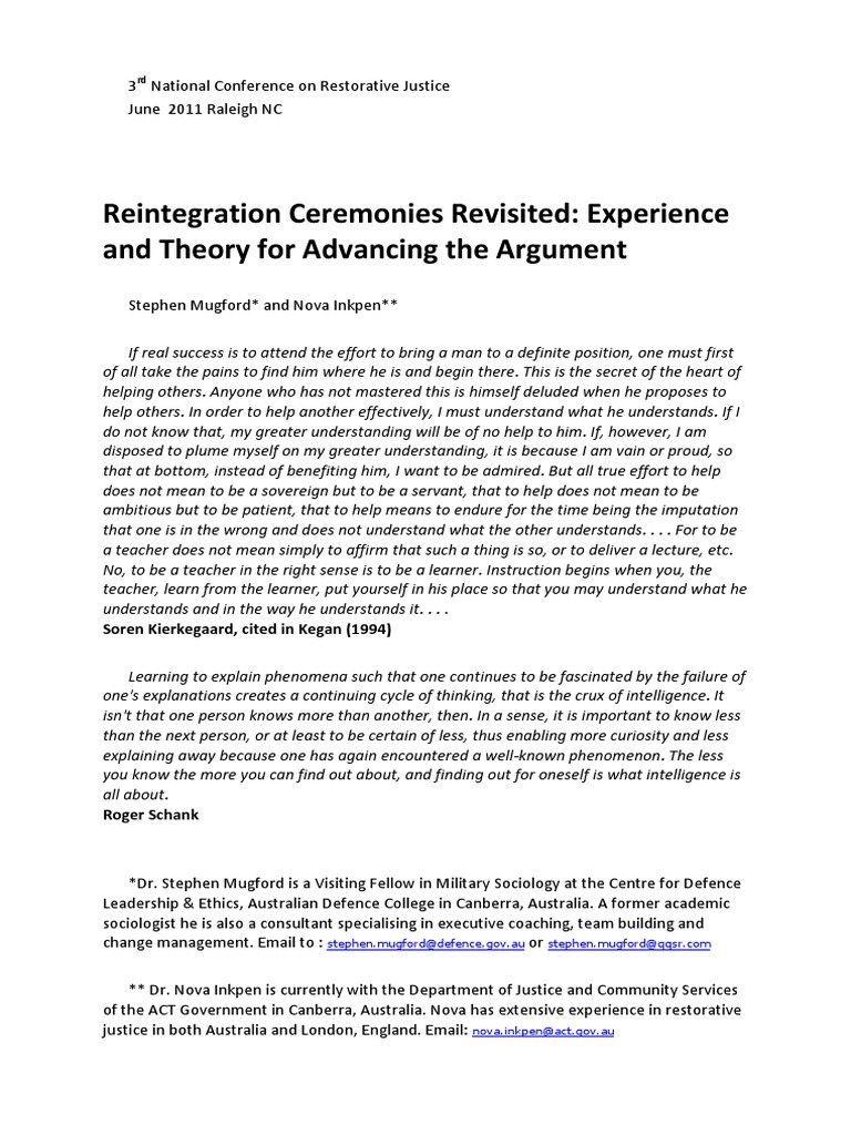 Reintegration Ceremonies Revisited | PDF | Restorative Justice | Crime ...