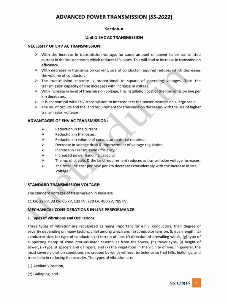 Advanced Power Transmission Notes | PDF | High Voltage Direct Current ...