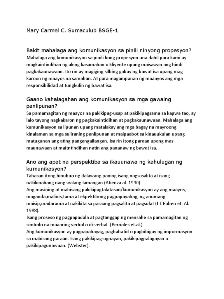 Bakit Mahalaga Ang Komunikasyon Sa Pinili Ninyong Propesyon | PDF Bakit Mahalaga Ang Komunikasyon Sa Pinili Ninyong Propesyon | PDF