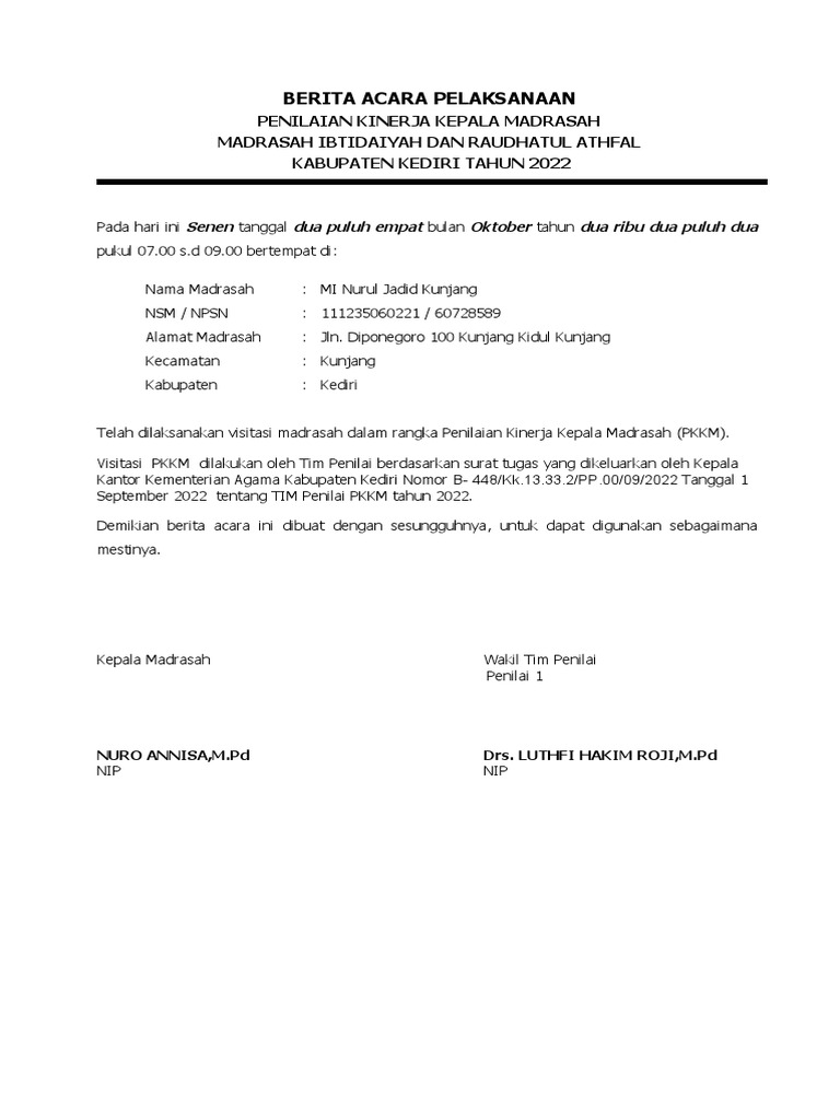 Contoh Berita Acara Dan Dafdir PKKM 2022 | PDF