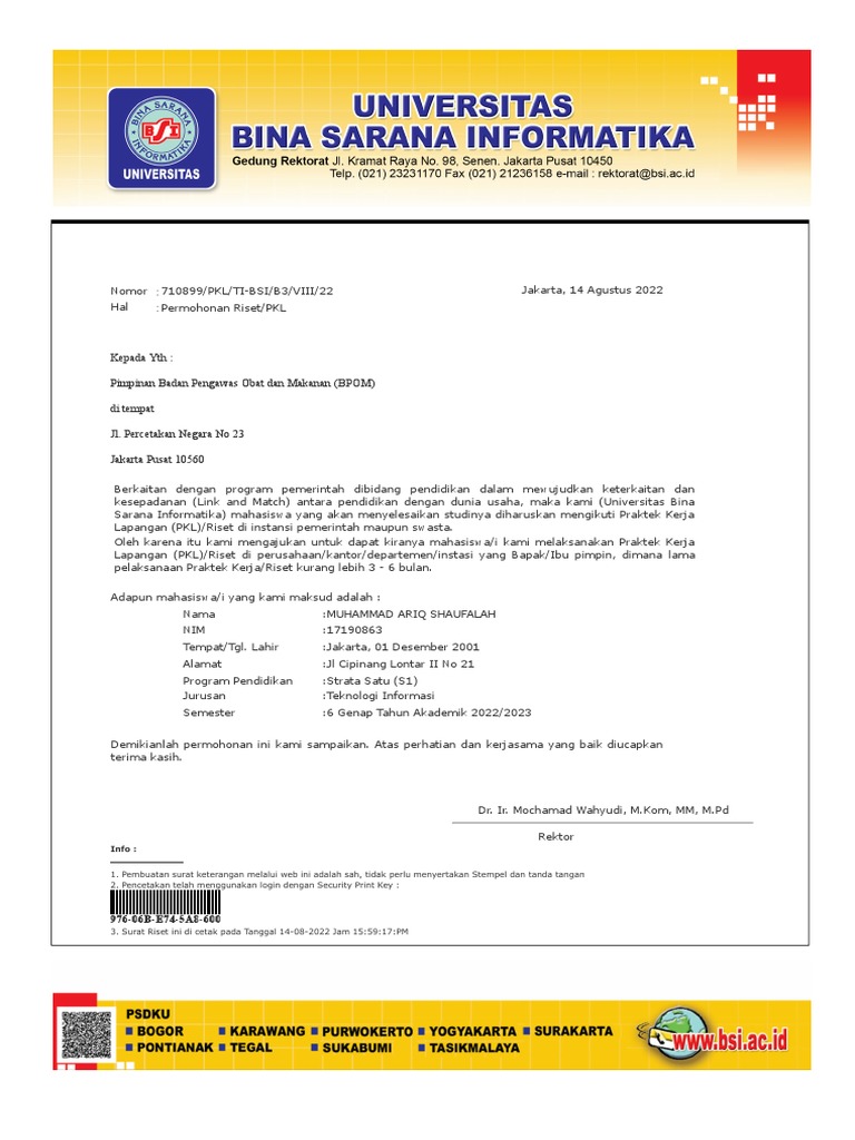 Surat Pengantar PKL | PDF