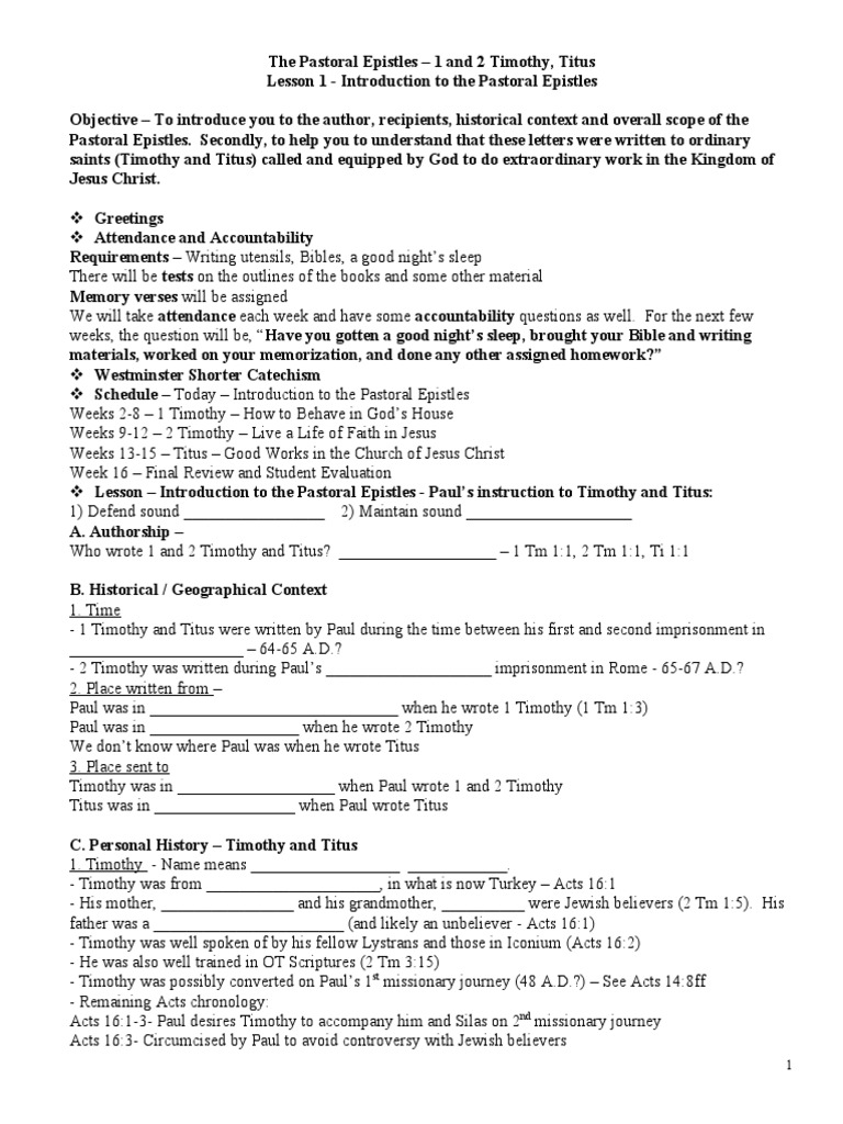 54 Pastoral Epistles Student Handouts | PDF | Paul The Apostle | Saint ...